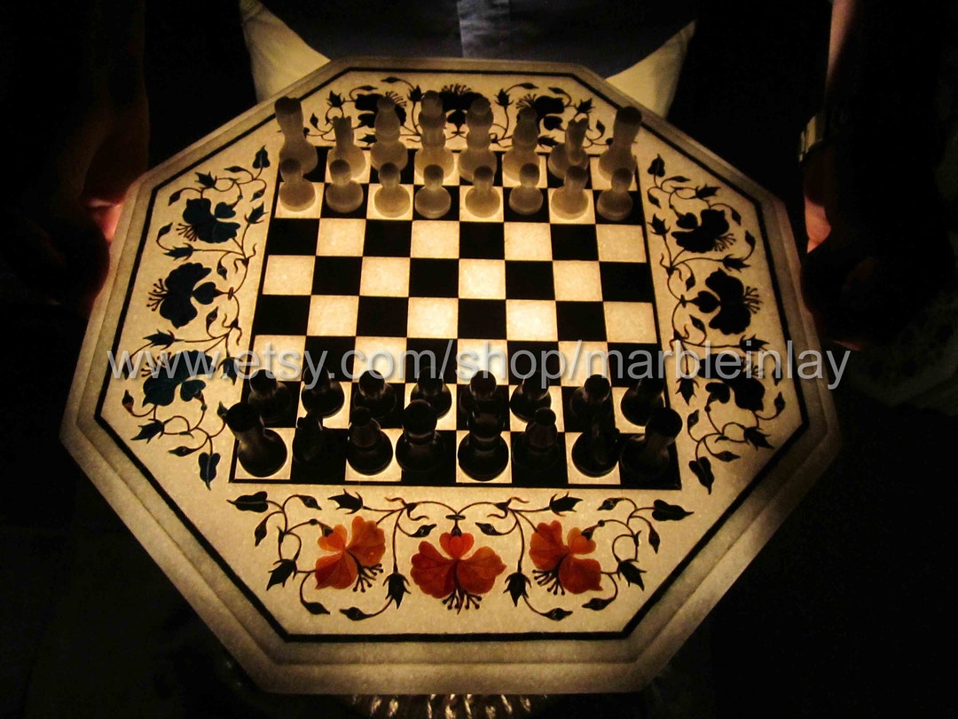 Marble Inlay Chess Table With Chess Set Board Games - Etsy