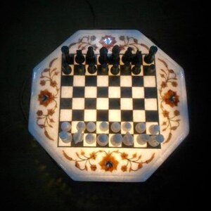 Handmade Chess Marble Inlay Chess Board With Pieces Sofa Side Table - Etsy