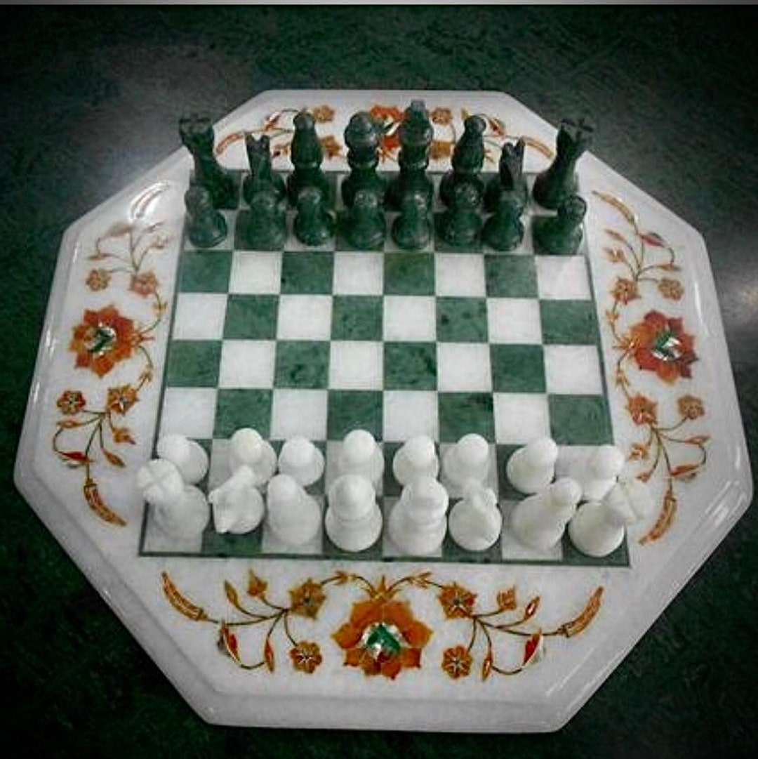Handmade Chess Marble Inlay Chess Board With Pieces Sofa Side Table - Etsy