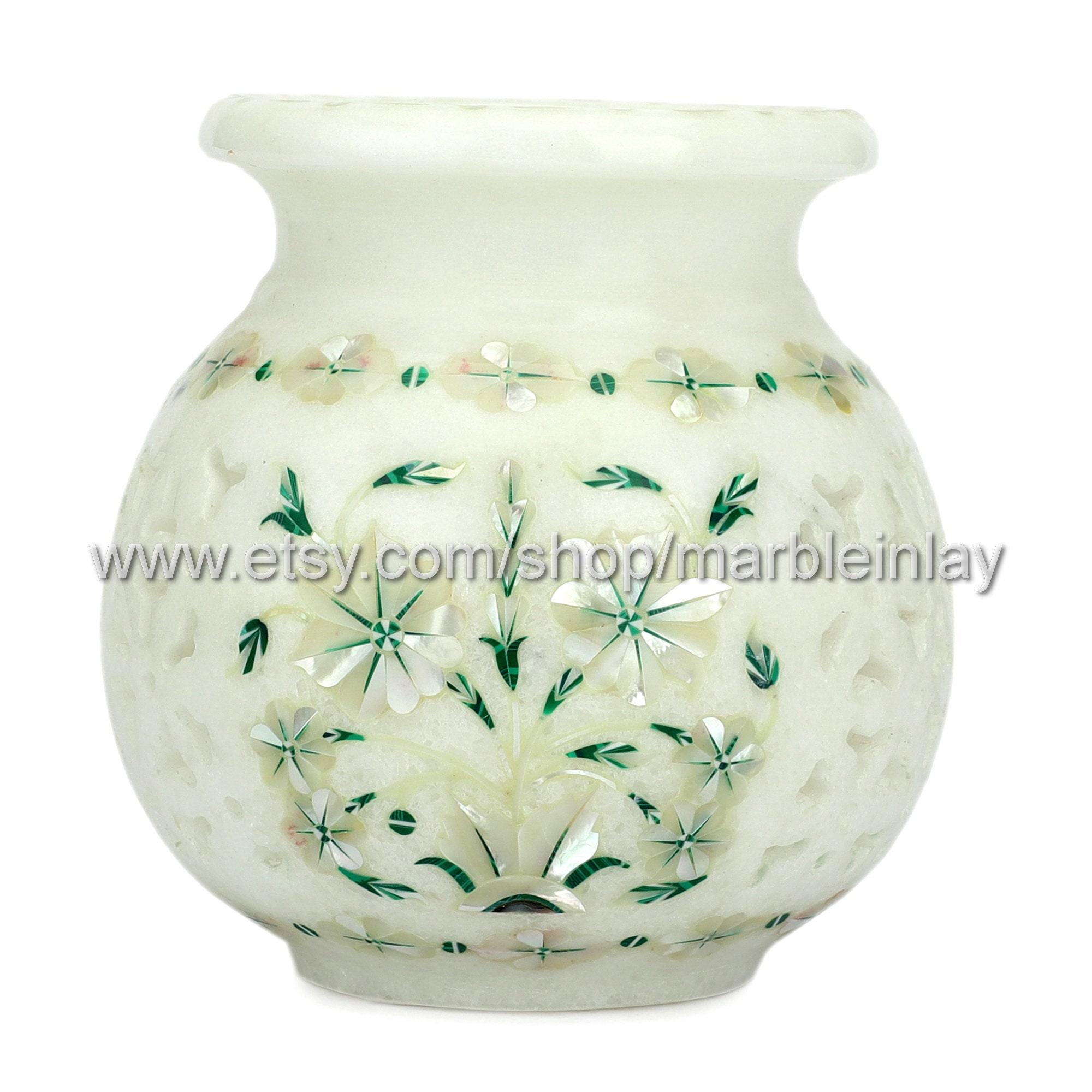 White Flower Pot Marble Inlay Orchid Pot for Office Decor | Etsy