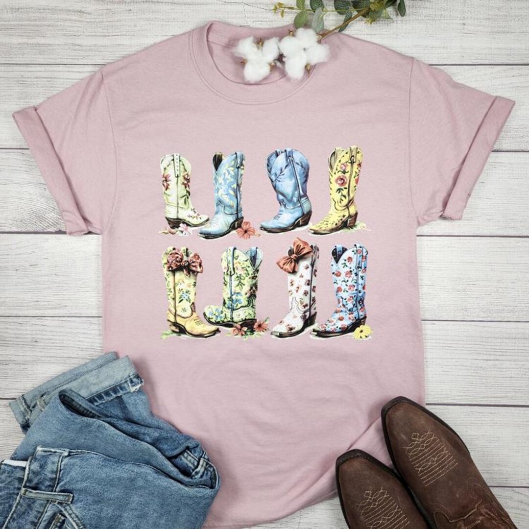 Floral Cowboy Boots Shirt, Western Boots Shirt, Cowboy Boots, Cow ...