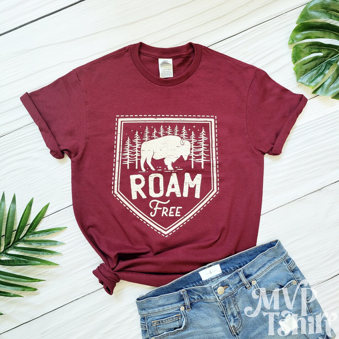Roam Free Shirt, Buffalo Print Shirt, Matching Camping Tee, Bison Shirt ...
