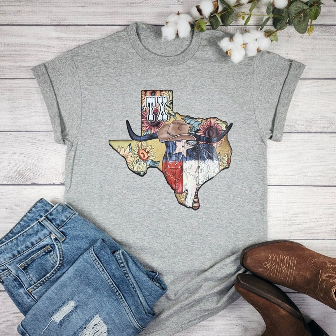 Texas Shirt, Cowboy Hat Shirt, Cow Skull Shirt, Texas Map Shirt, Rodeo ...
