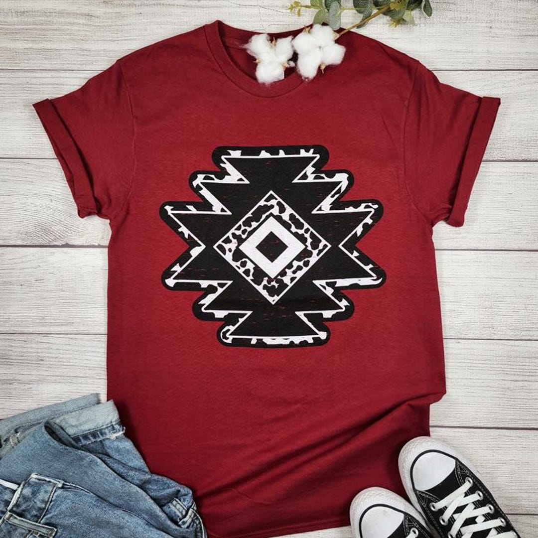 Cow Print Aztec Shirt, Western Aztec Graphic Tee, Aztec Patterns ...