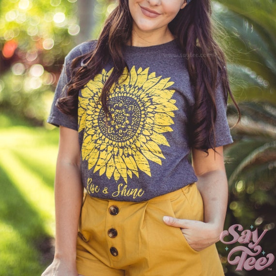 Sunflower Tee T Shirt with Sunflower Plant lover gift Rise | Etsy