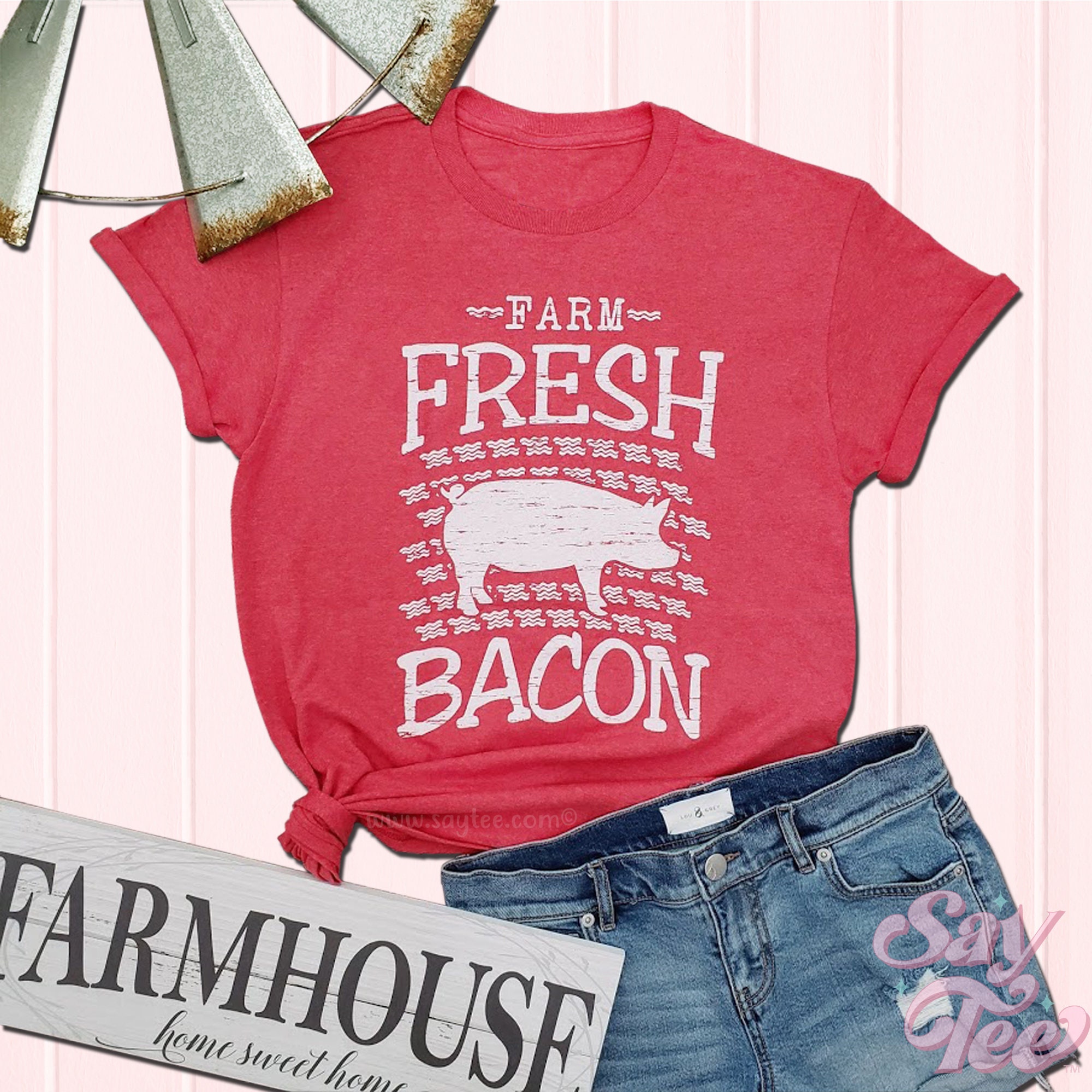 Farm Fresh Bacon Pig Shirt Pig shirt Farmer tee Farm animal | Etsy