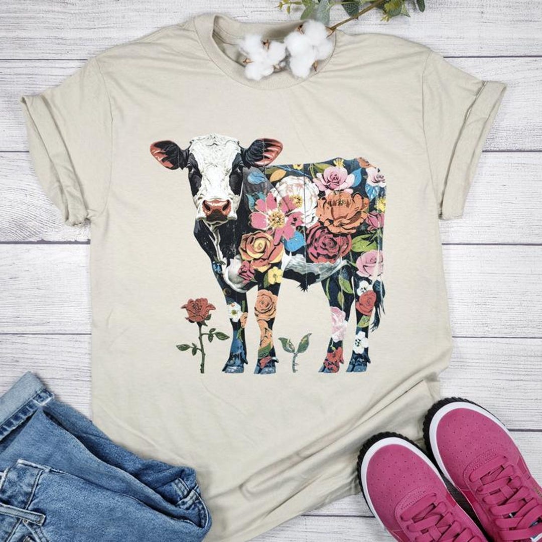Cow Shirt With Flowers, Floral Cow Roses Shirt, Rose Shirt, Flower ...