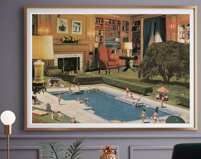 Swimming Pool Poster, Unique Modern Art, Interior Design, Tropical ...