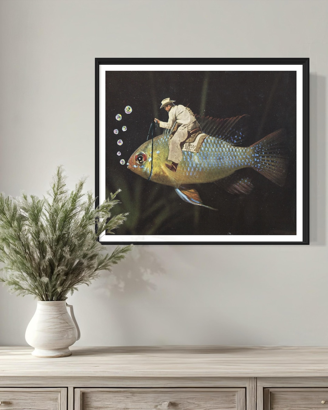 Fish Art Print, Fish Rider Art Inspired by Horse Riding, Underwater ...