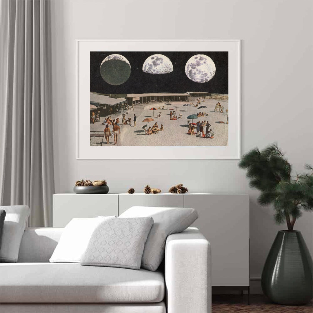 Full Moon Extra Large Print, Moon Phases, Beach Poster, Oversized Art ...