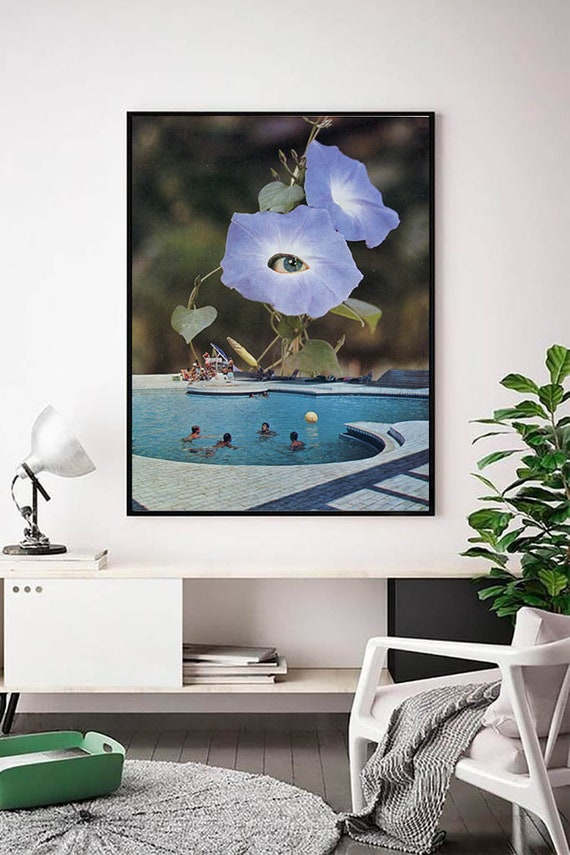 Large Swimming Pool Art Print Floral Art Extra Large | Etsy