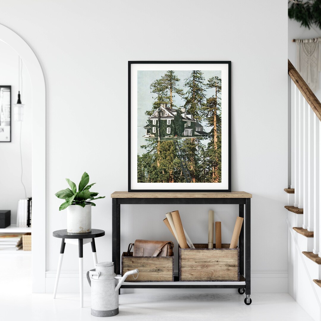 Tree House Art, Tree House Print, Trees Decor, Wall Art Print, Collage ...