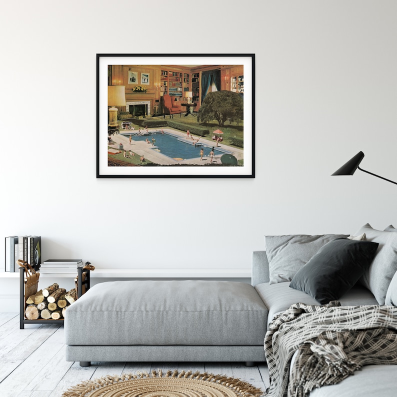 Modern Art Print, Swimming Pool Prints, Summer Decor, Vintage, Collage ...