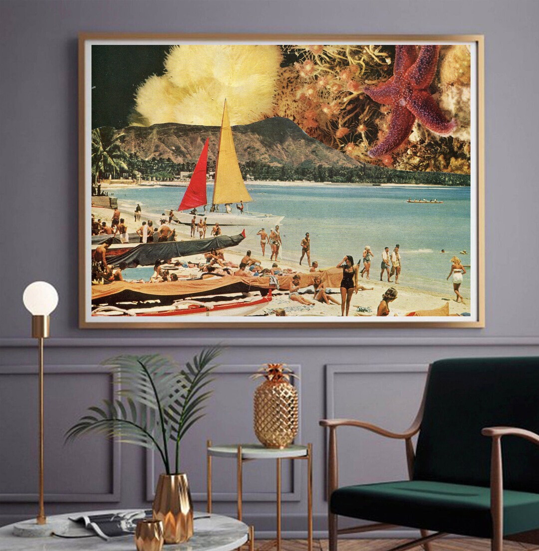 Summer Print, Large Beach Wall Art Poster, Extra Large Art, Coral ...