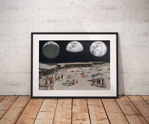 Moon Art Print Moon Phases Beach Poster | Etsy UK