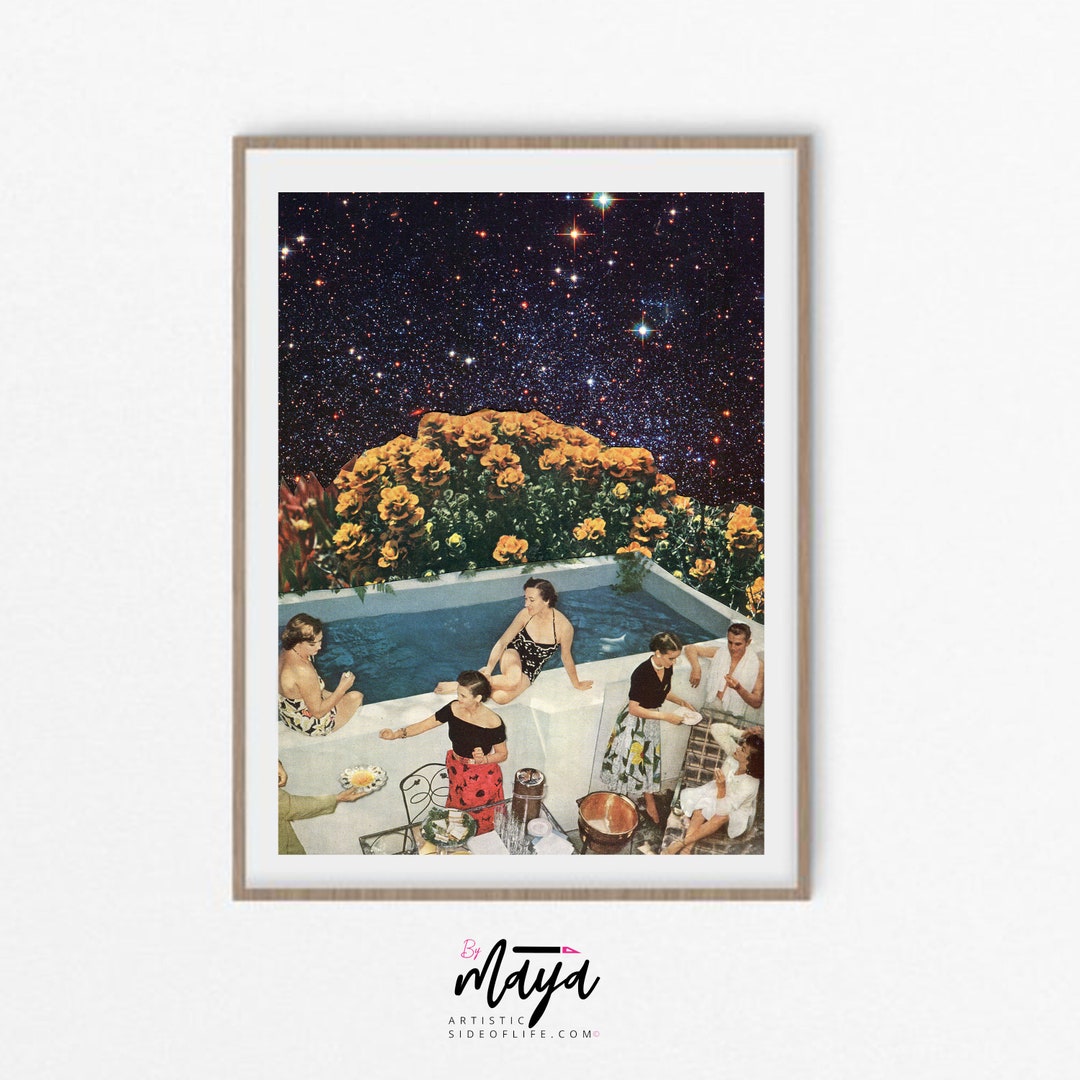 Floral Print, Swimming Pool Print, Summer Art, Universe Wall Art, Retro ...