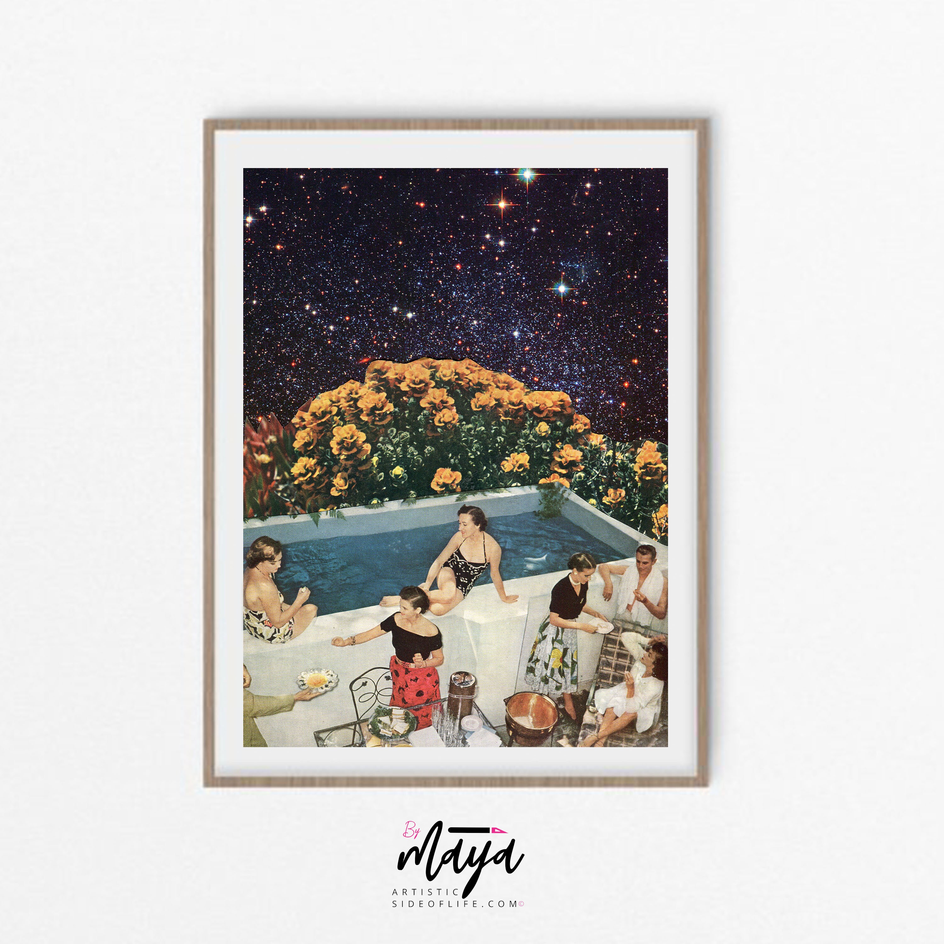 Floral print swimming pool print summer art universe wall | Etsy