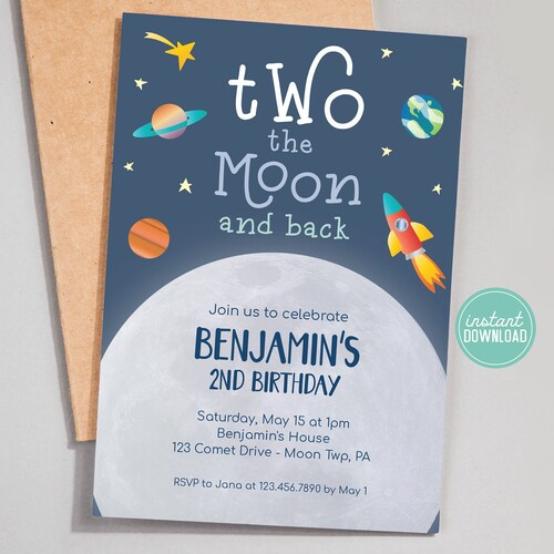 Two the Moon Invitation Two the Moon Birthday Invite Second - Etsy
