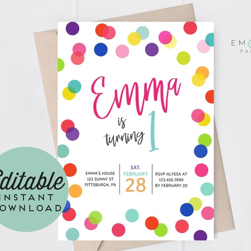 Polka Dot Birthday Invitation Girl Rainbow Printable - Etsy