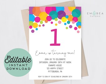 Printable ONE Invitation | 1st Birthday Party Invitation | Girl First ...