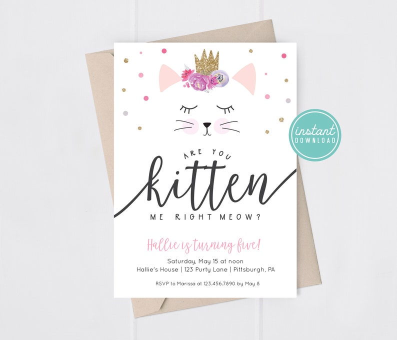Kitten Birthday Invitation Kitten Invitation Cat Birthday Are | Etsy
