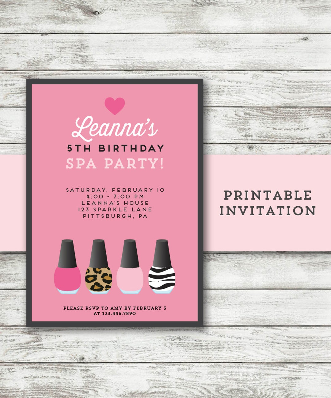Girls Spa Party Invitation Salon Party Invitation Printable Birthday ...