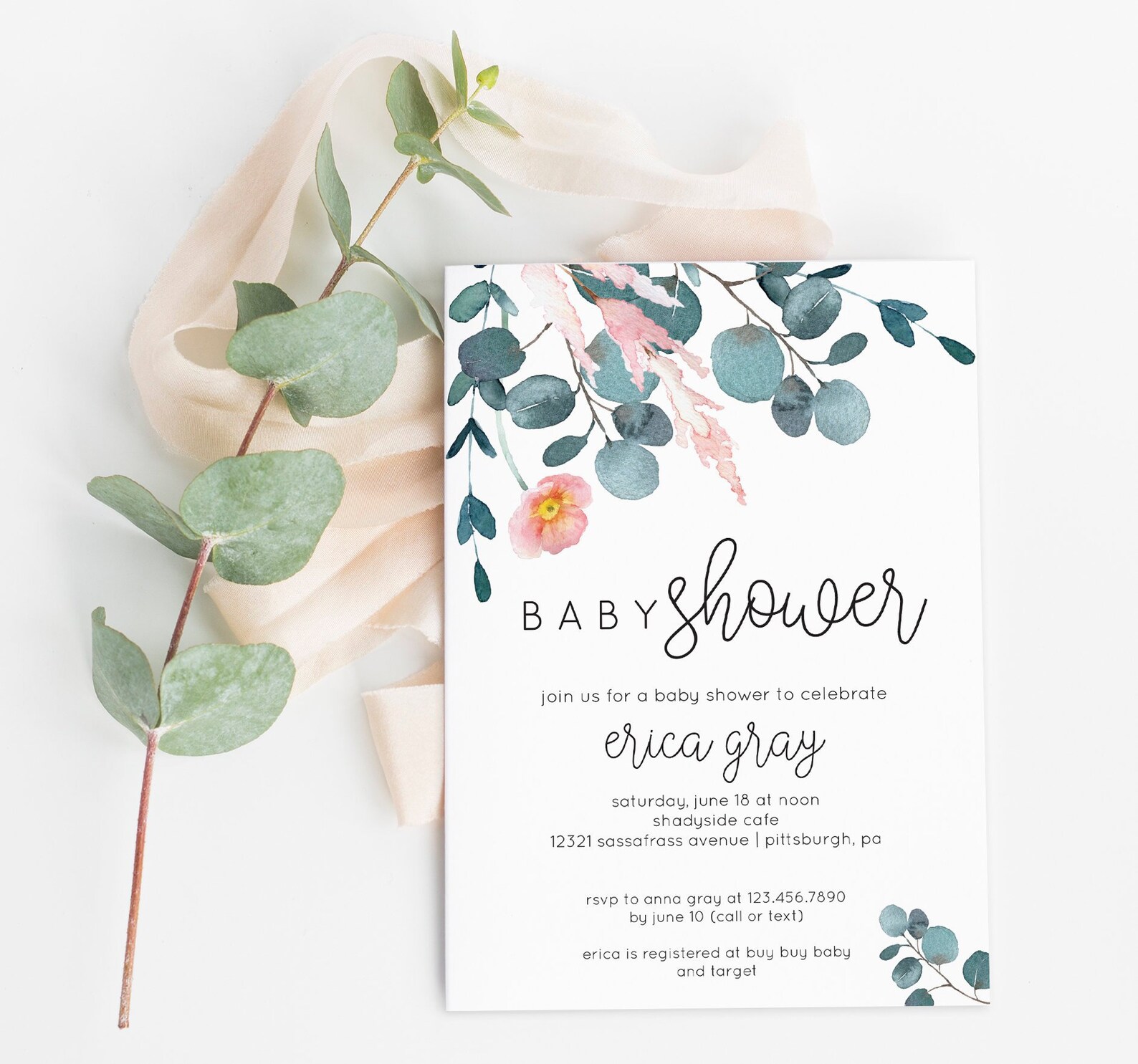 Greenery Baby Shower Invitation Floral Baby Shower Invitation - Etsy