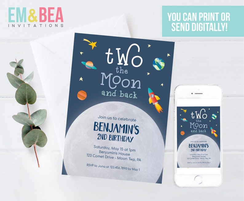 Two the Moon Invitation Two the Moon Birthday Invite Second - Etsy
