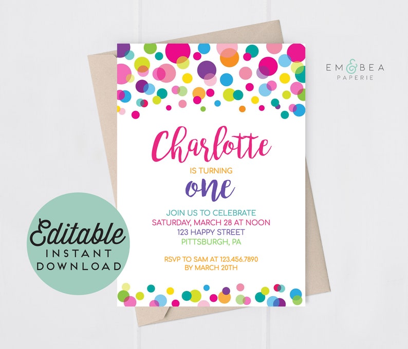 Rainbow Polka Dot Invitation - Polka Dot Birthday Invitation - Birthday ...
