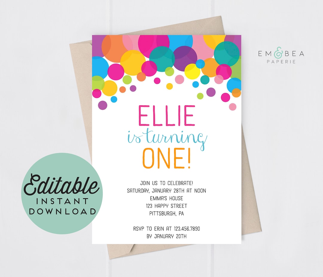Rainbow Polka Dot Invitation - Polka Dot Birthday Invitation - Birthday ...