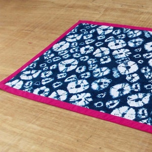 Indigo Cotton Rug, Diamond Pattern, Shibori Print, Indigo, Pink Border ...