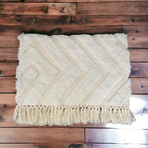 OFF WHITE Cotton Tufted Throw Blanket, Diamond Pattern Tufting, Couch ...