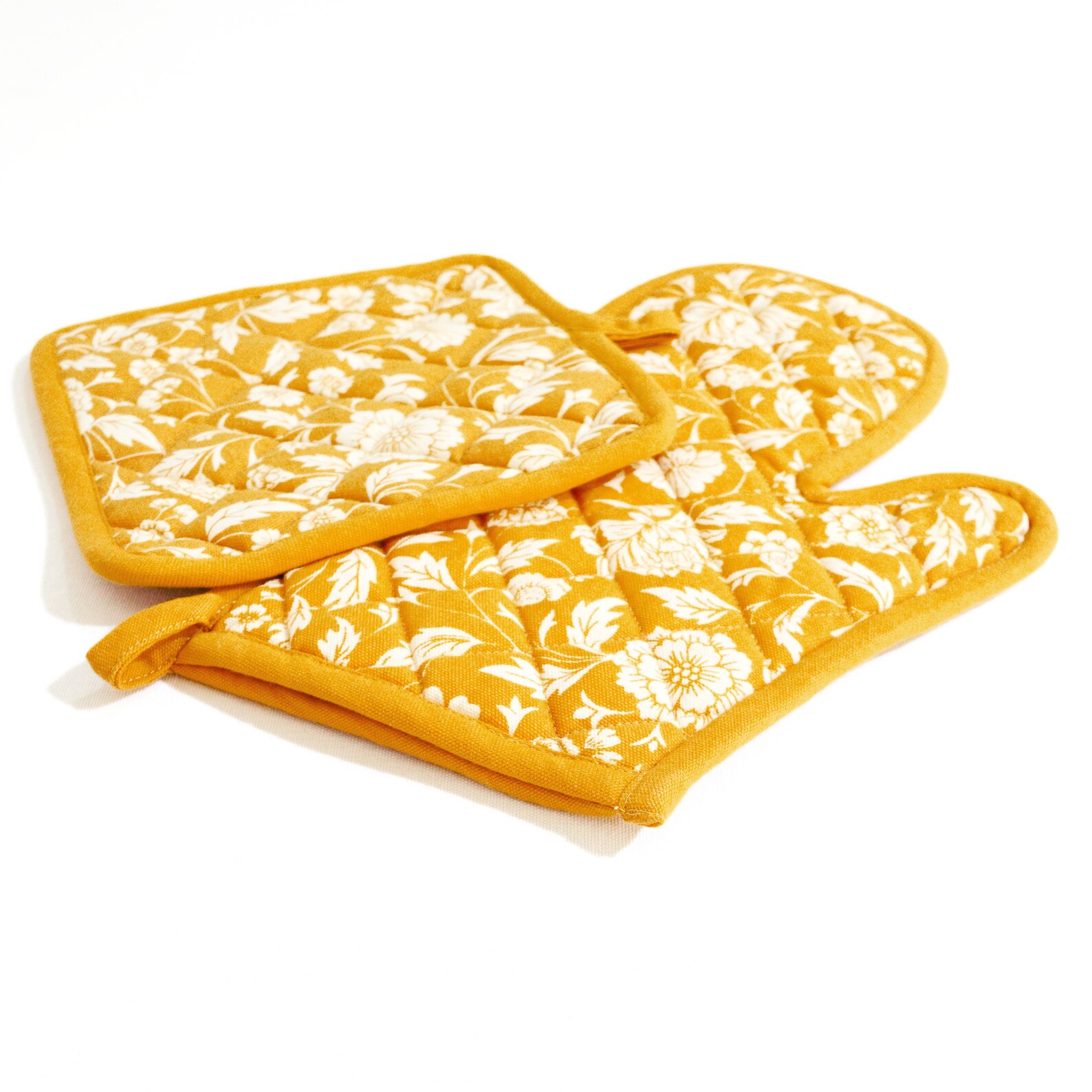 Yellow Floral Print Pot Holder and Glove Kalamkari Indian | Etsy