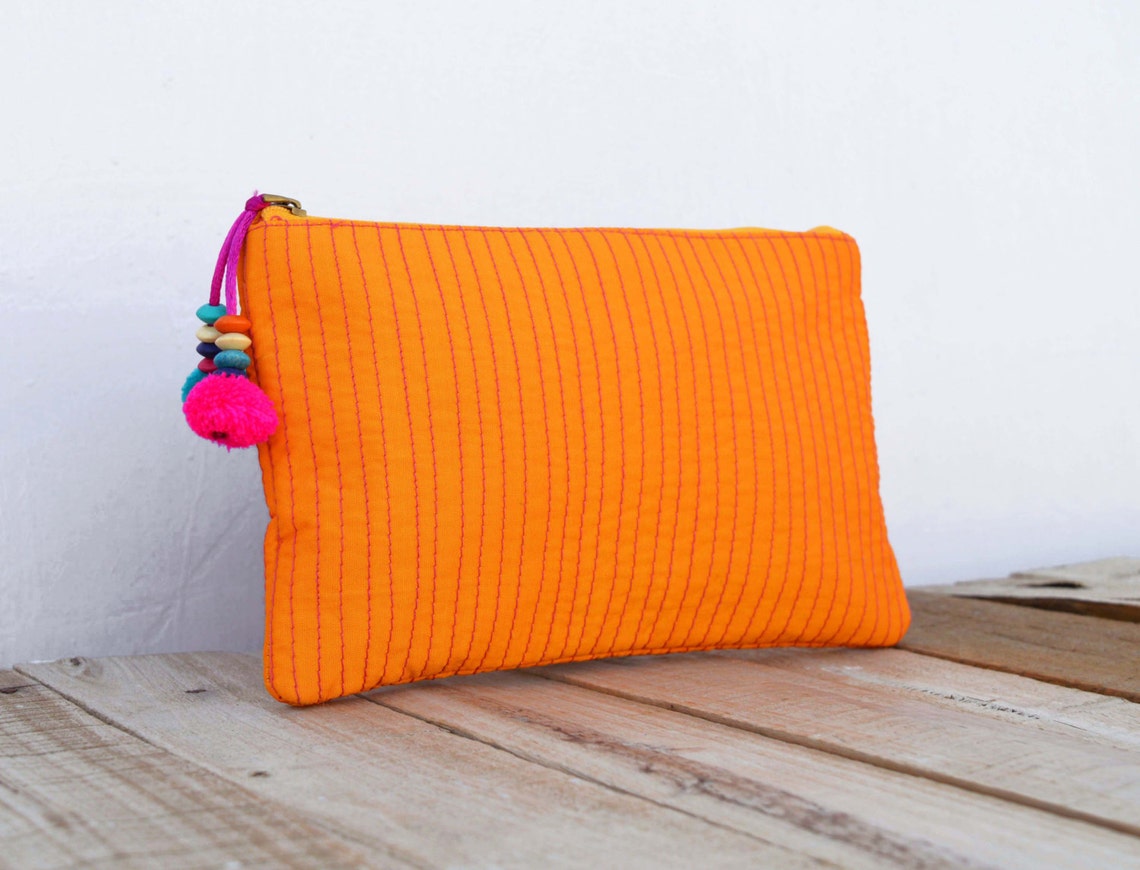 Orange Pouch Zipper Purse Make up or Cosmetic Bag Utility | Etsy