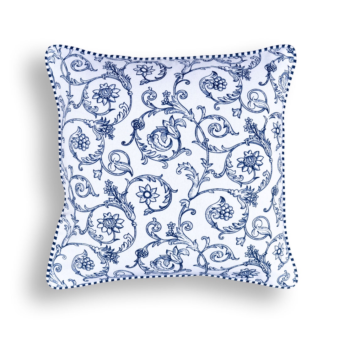 Blue Swirl Cotton Pillow Cover, Floral Victorian Pattern, 16x16 Inches ...