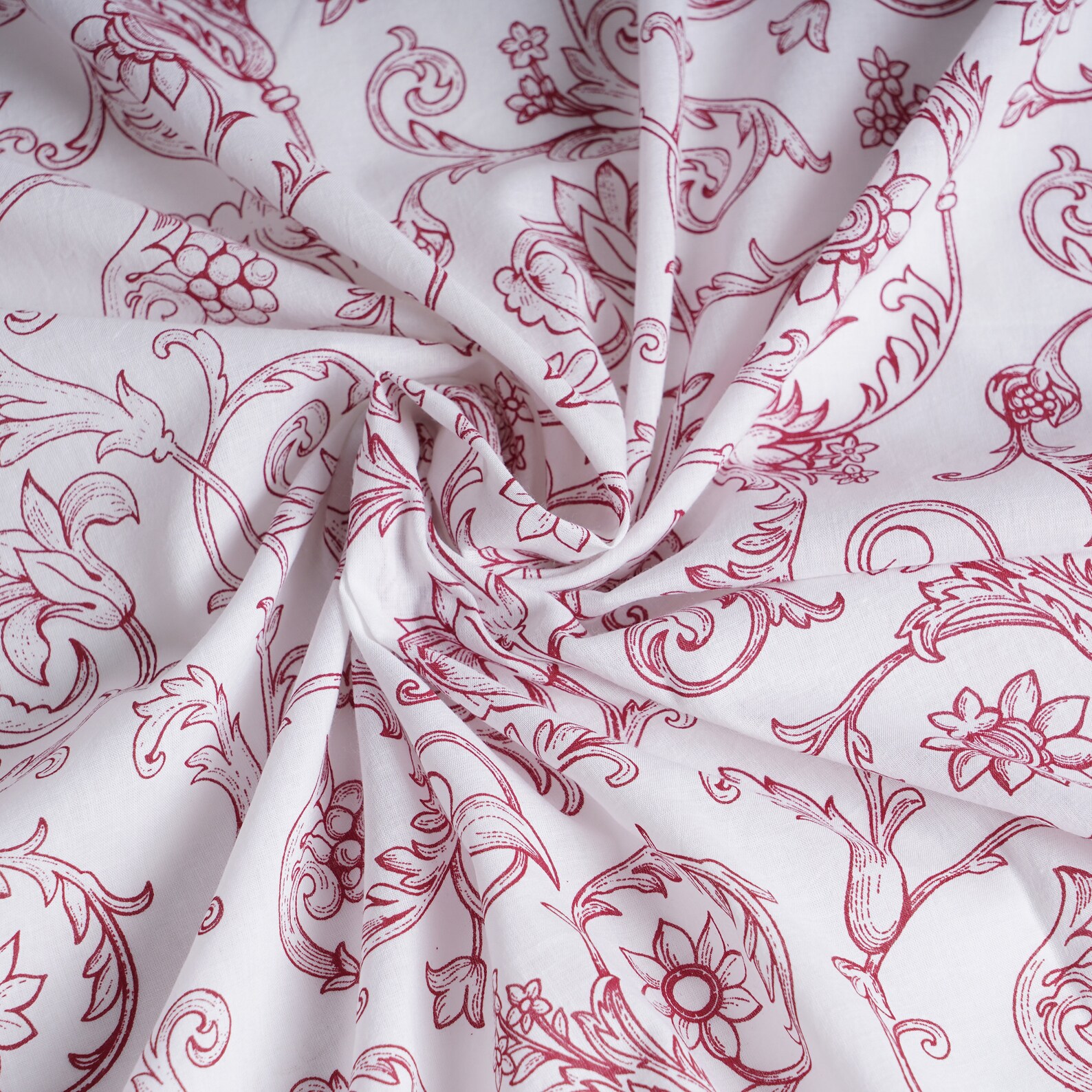 Sheer Printed Fabric Red Colour Victorian Swirl Pattern | Etsy