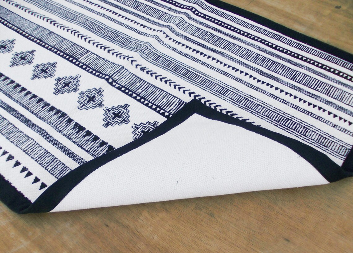 Aztec Cotton Rug Black and White Geometrical Navajo Print - Etsy Canada
