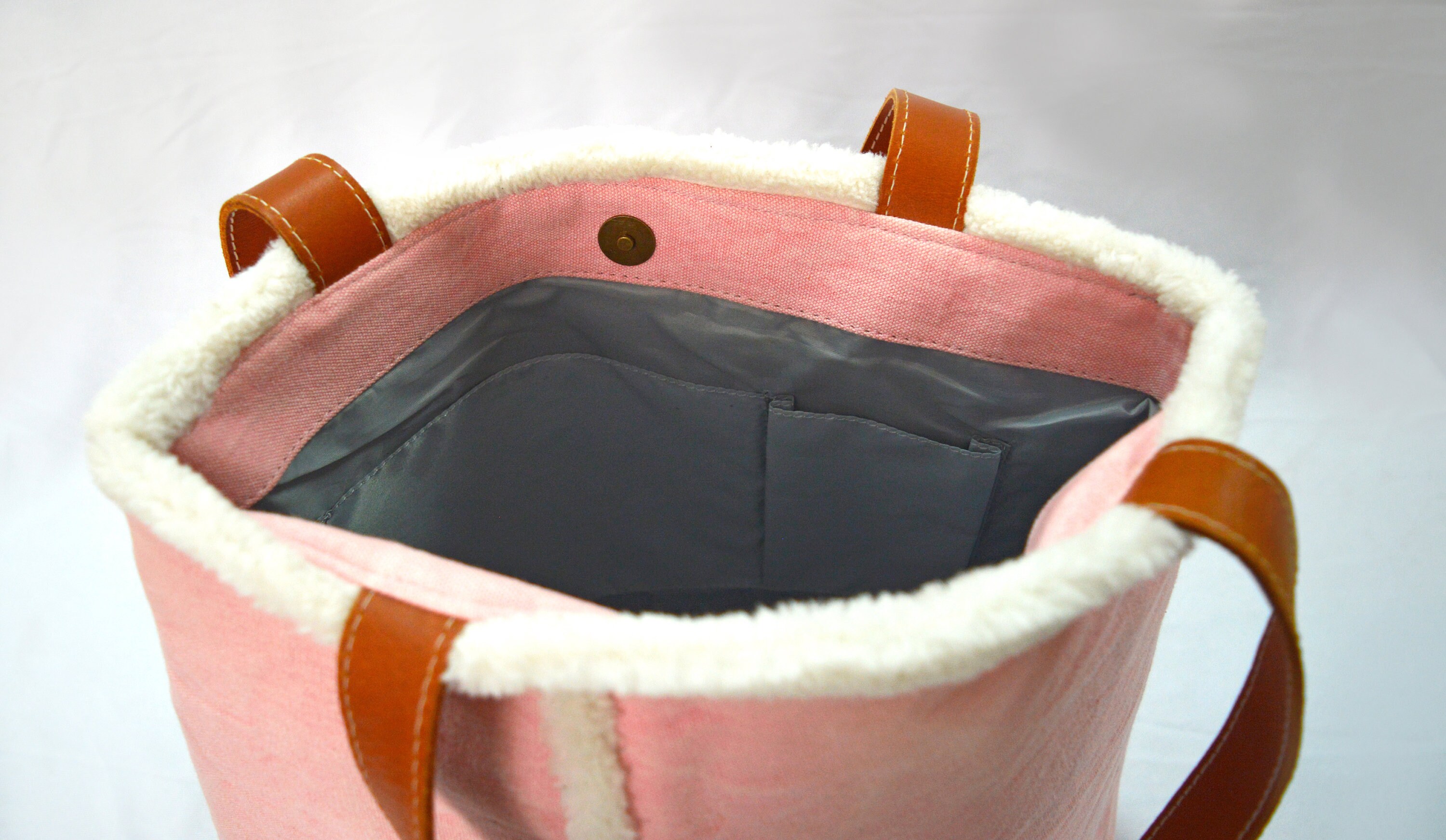 SALE Pink Canvas Tote Bag With Pure Leather Handles and Faux | Etsy