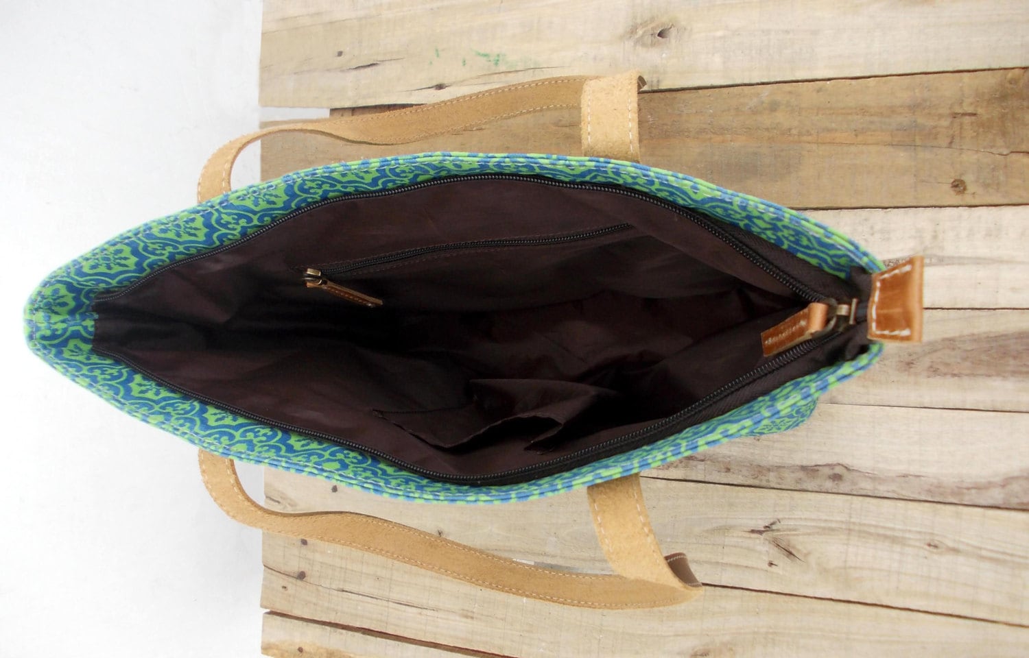 Tote bag laminated cotton Turquoise bag retro print | Etsy