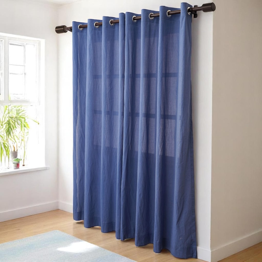 Curtain, Denim Blue Sheer Cotton Voile, Window Panel, Home Decor, Sizes ...