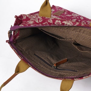 Marsala Print Cotton and Leather Tote Bag, Large Tote, Shoulder Bag. - Etsy