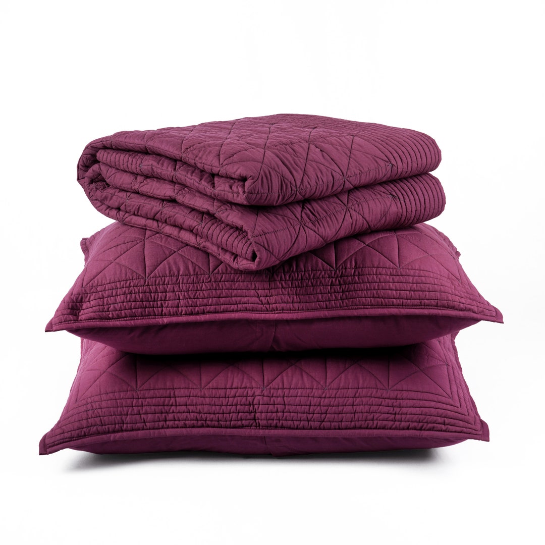 PLUM or MAROON Cotton Quilted Bed Set, Sizes Available - Etsy