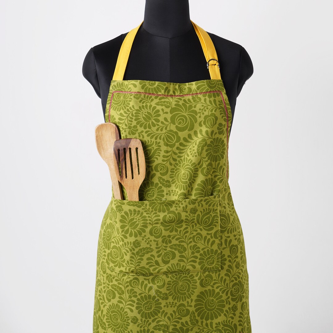 Matyo Green Color Apron, Floral Print, Kitchen Accessory, 100% Cotton ...