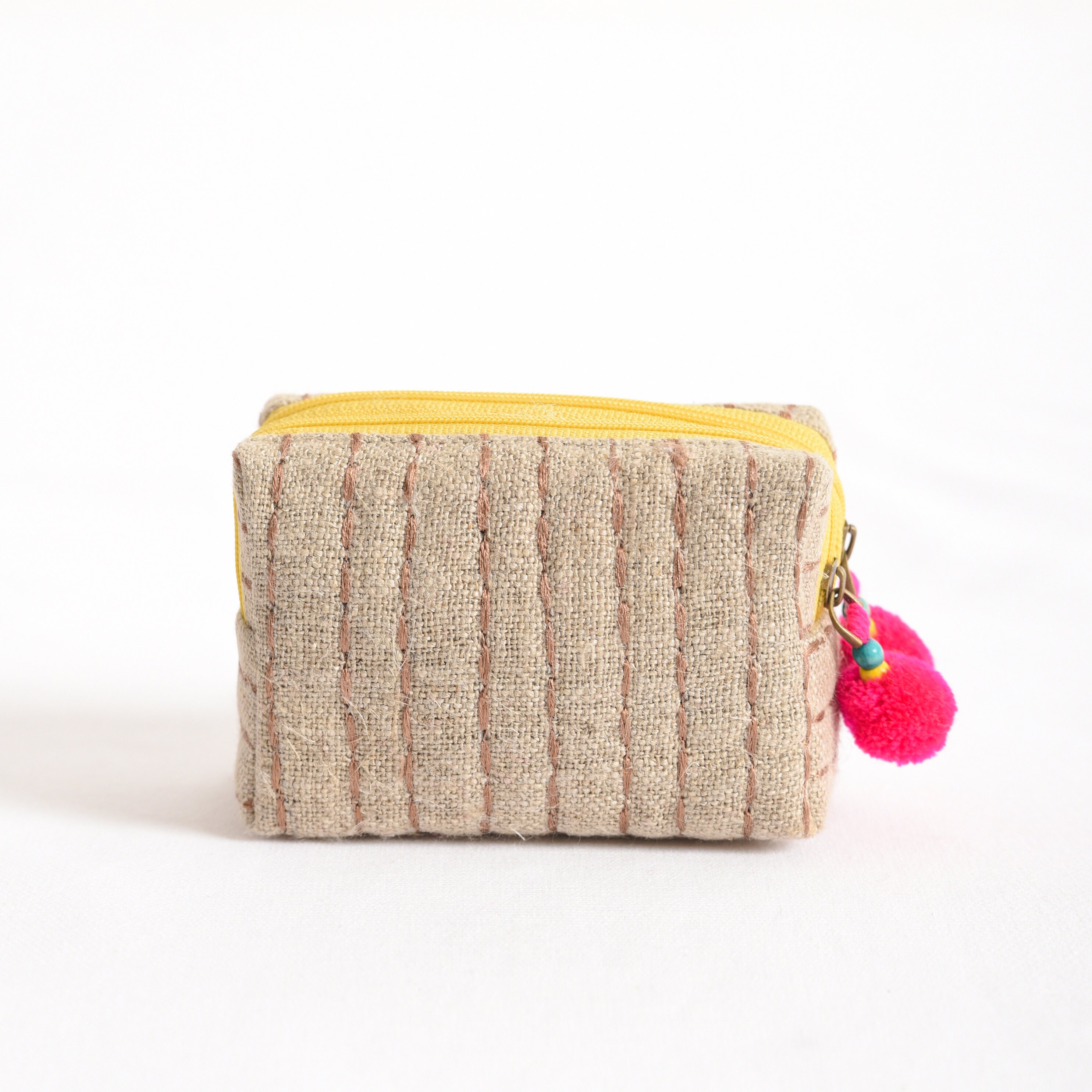 Small Rustic Natural Linen Pouch With Double Pocket, 4X2.7X2.5 Inches ...