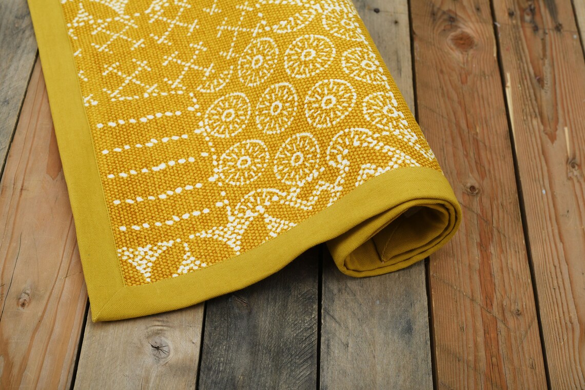 Cotton Rug Mustard Colour Geometric Print 100% Cotton | Etsy