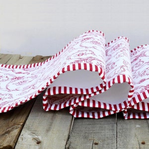Red Runner Swirl Print Red Stripe Border Cotton Table - Etsy