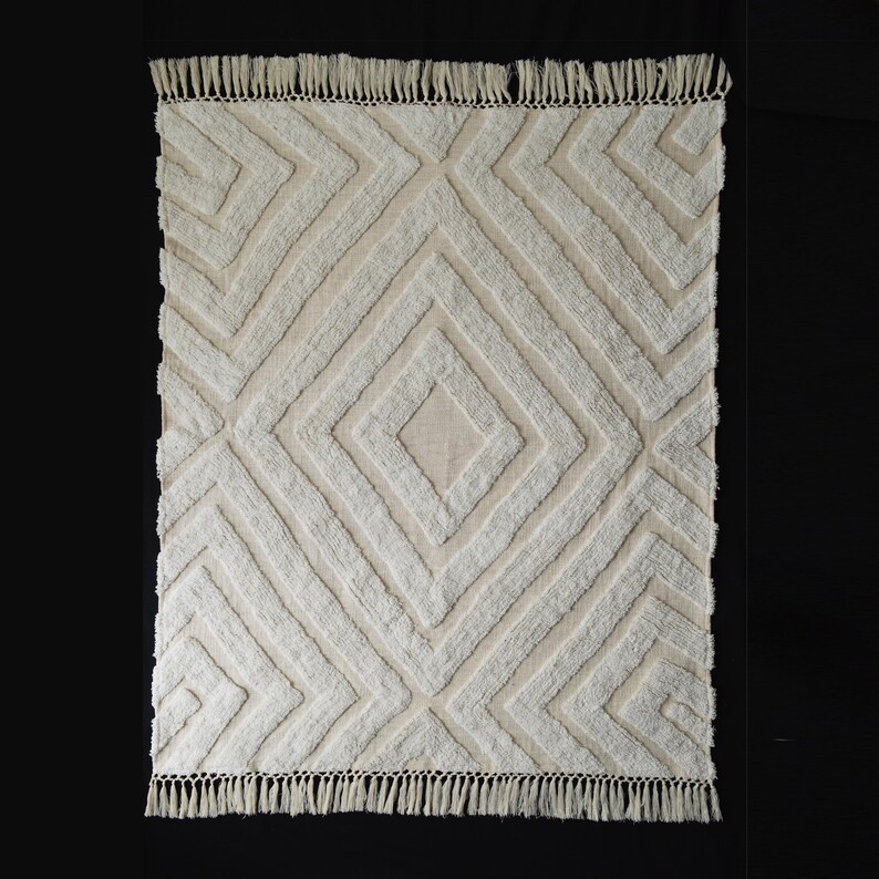 OFF WHITE Cotton Tufted Throw Blanket Diamond Pattern - Etsy