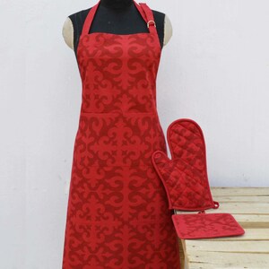 Red Colour Apron, Moroccan Print, 100% Cotton, Kitchen Accessory, Size ...