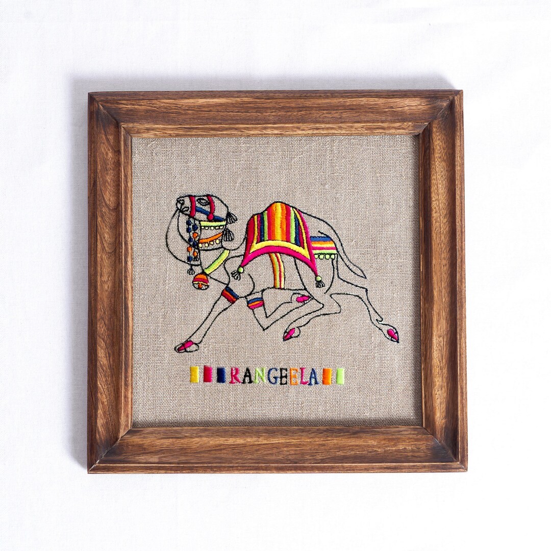 Embroidered Camel Linen Wall Art, Indian Decor - Etsy