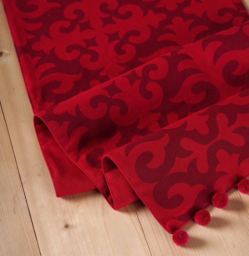 Red Table Runner Moroccan Print Cotton Bohemian Table | Etsy